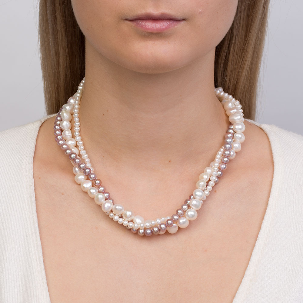 45cm 18 Three Strand Necklace With White And Pink Cultured Freshwater