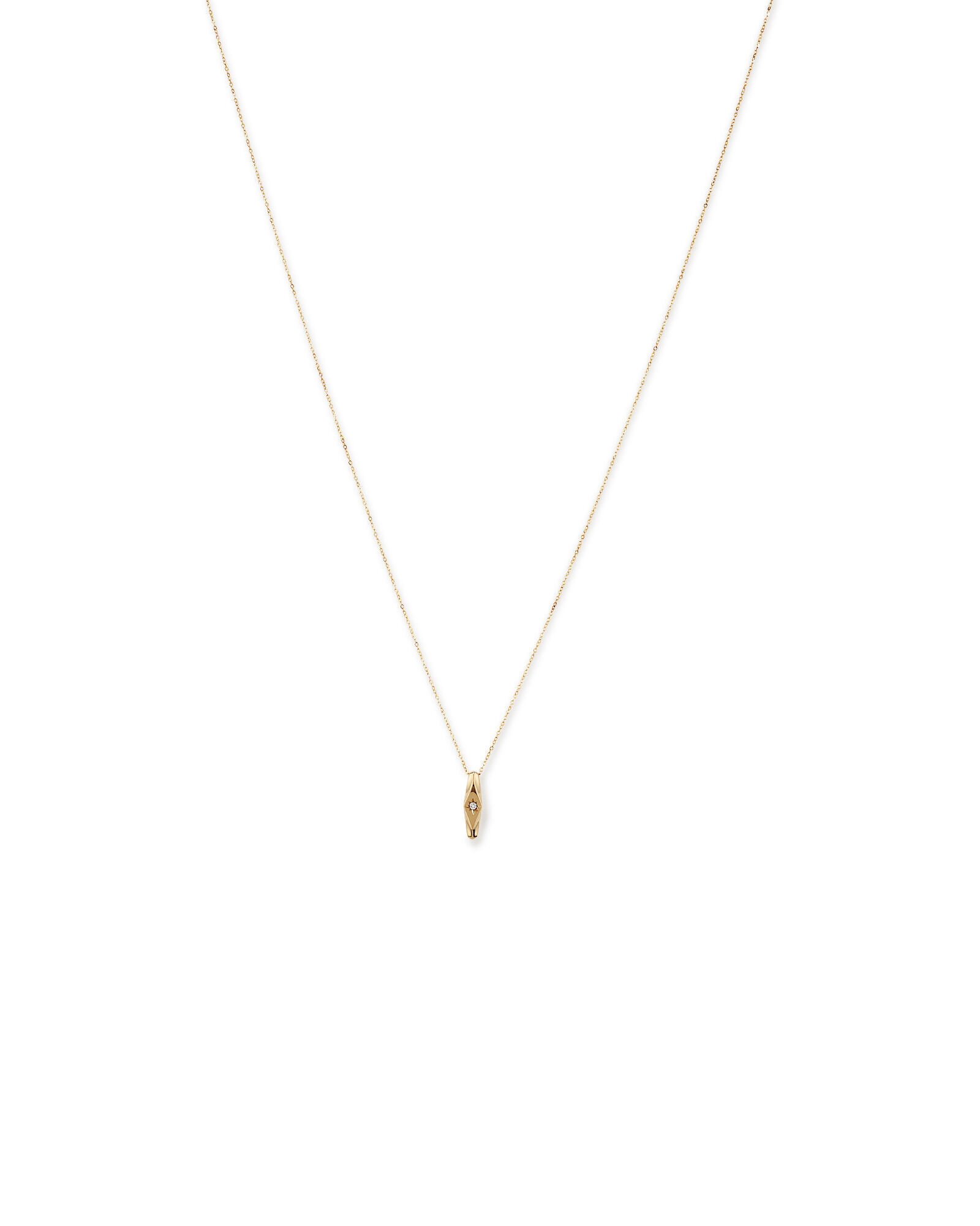 Diamond Star Accent Narrow Signet Pendant with Chain in 10kt Yellow Gold