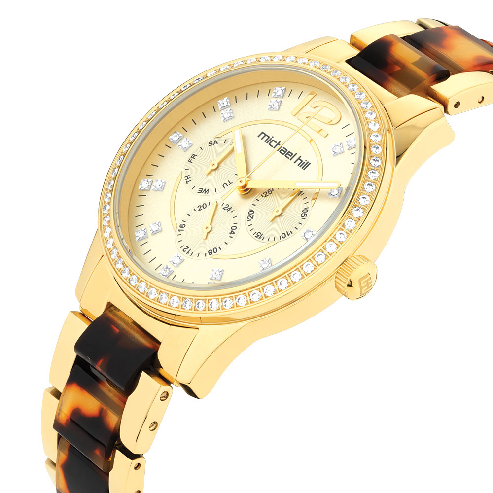 Ladies Watch with Cubic Zirconia in Gold Tone Stainless Steel ...